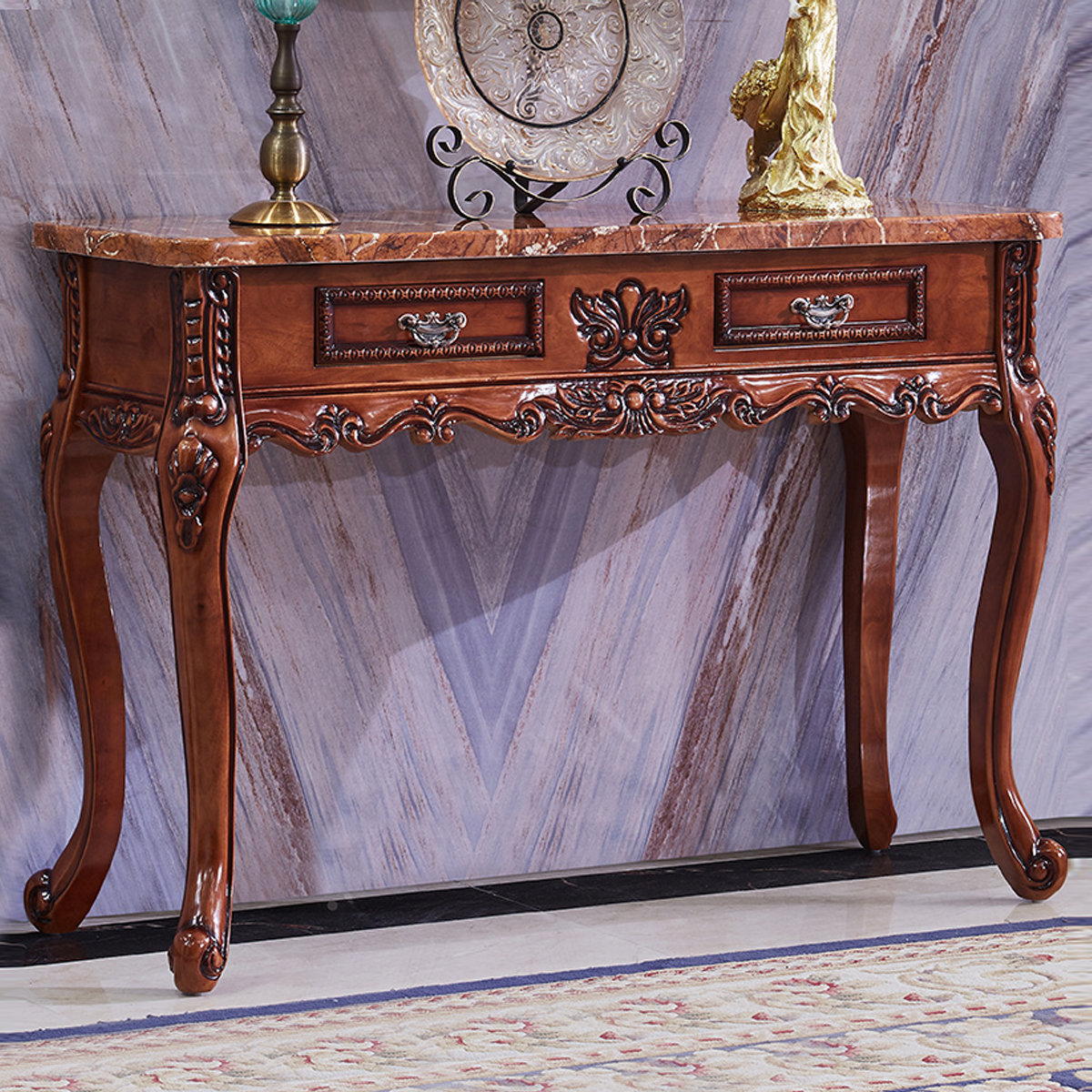 Rite Treasure 51.18" Brown Rectangular Solid Wood; Marble Console Table - Wayfair Canada